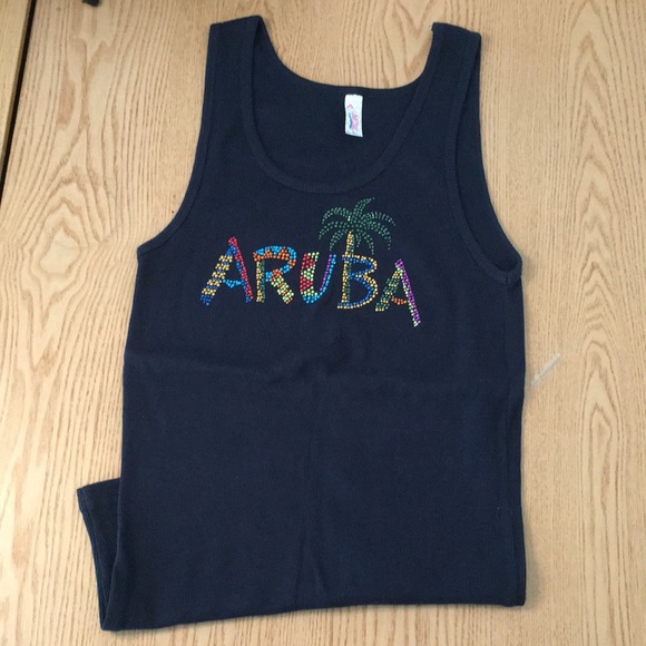 Alstyle | Tops | Bin 6 New Rhinestones Aruba Palm Tree Ribbed Tank Top ...
